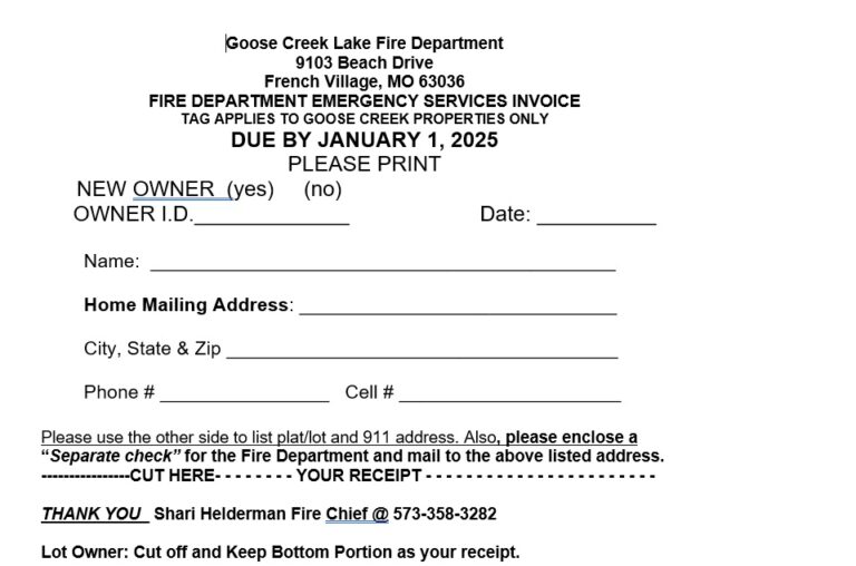Fire Tags Description - Goose Creek Lake Fire Department